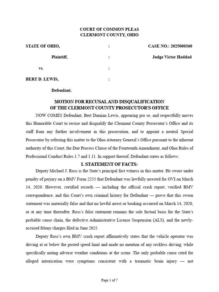 25.07.07 - Motion for Recusal | PDF | Prosecutor | Perjury