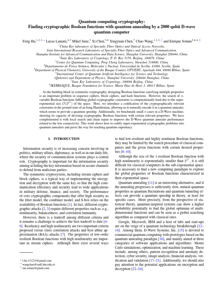 Quantum Computing Cryptography - Finding Cryptographic Boolean Functions With Quantum Annealing ...