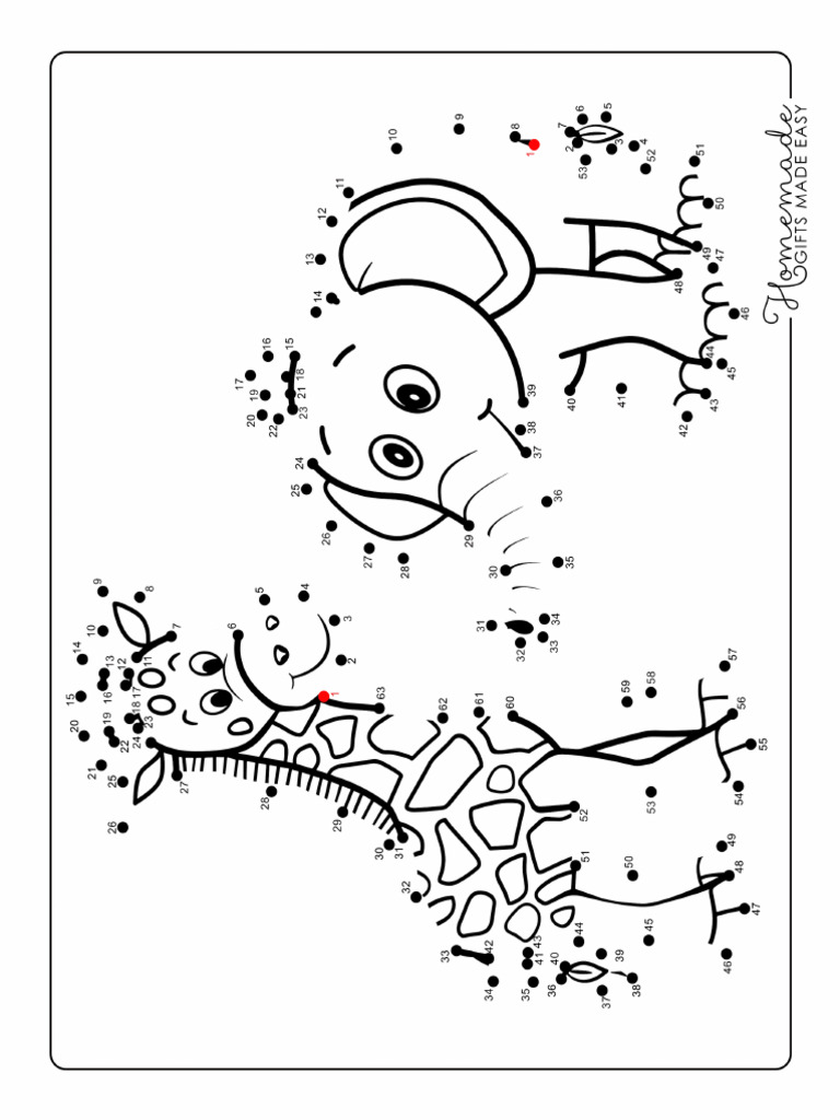 Dot To Dot Printables Baby Giraffe and Baby Elephant | PDF