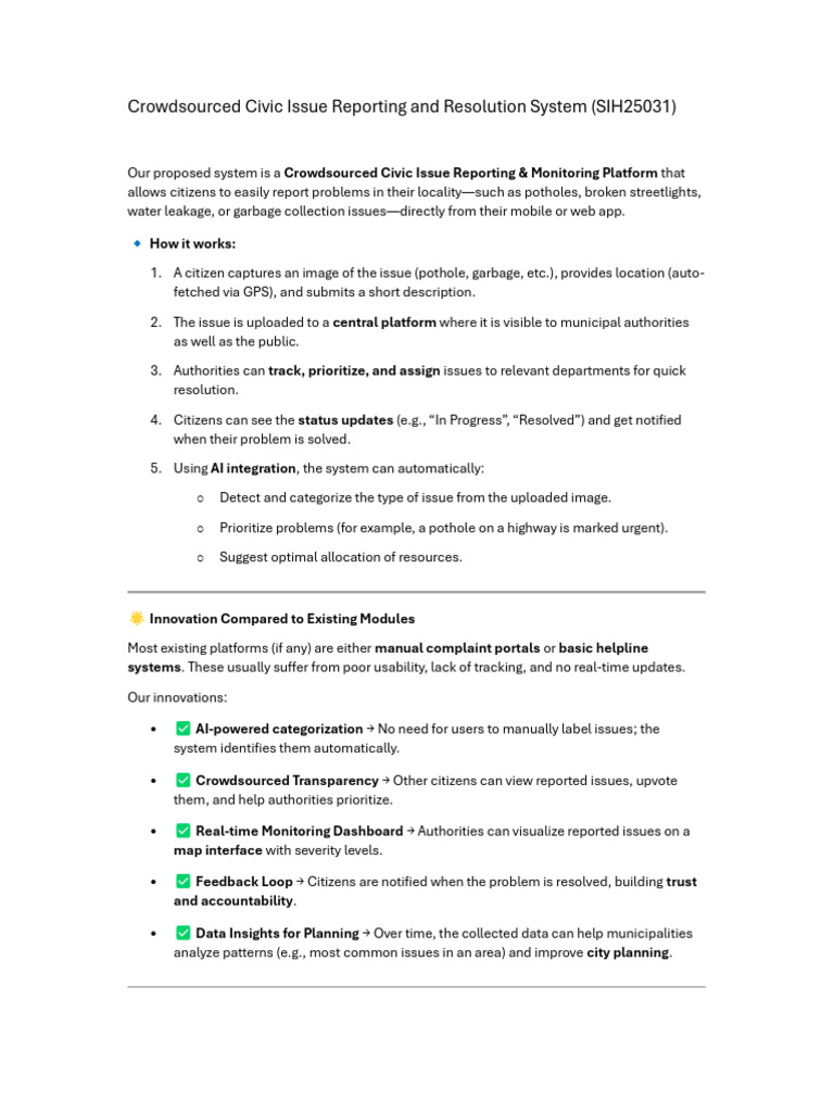 Crowdsourced Civic Issue Reporting System | PDF | Crowdsourcing | Computing