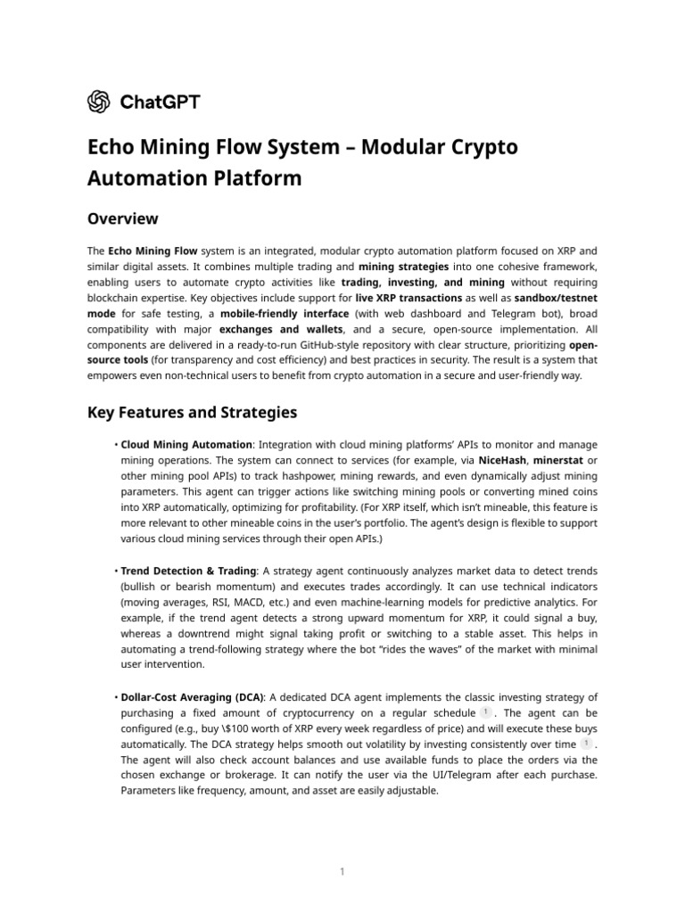 Echo Mining Flow System - Modular Crypto Automation Platform | PDF ...