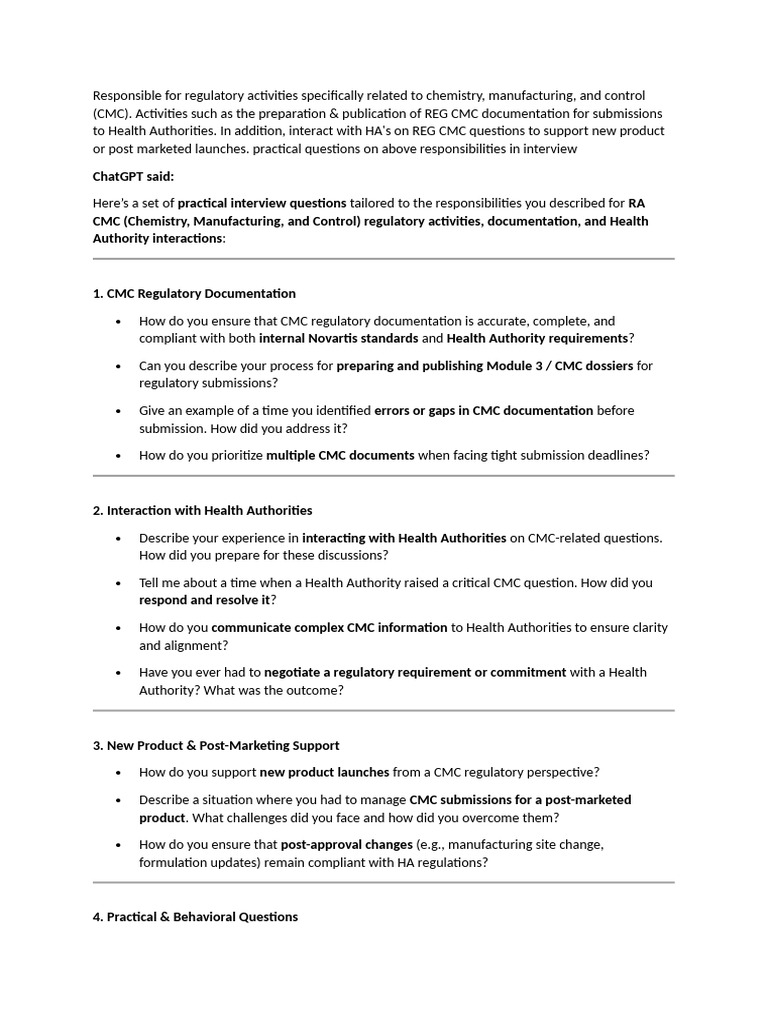 Responsible For Regulatory Activities | PDF | Regulatory Compliance ...