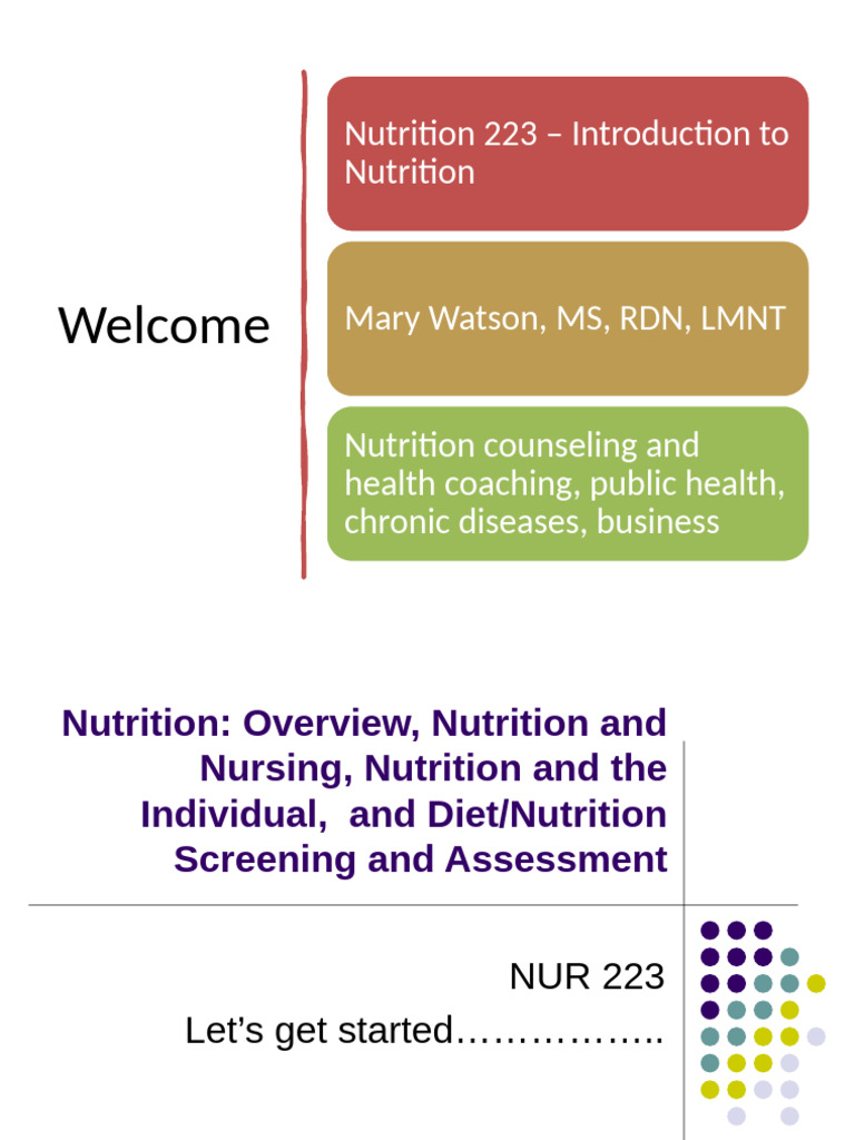 NUR 223 Week 1 Intro To Nutrition-1 E | PDF | Nutrition | Diet & Nutrition