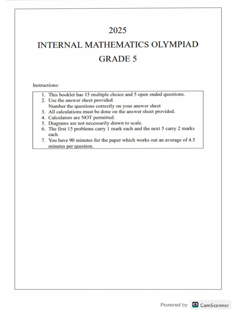 Grade 5 Maths Olympiad | PDF