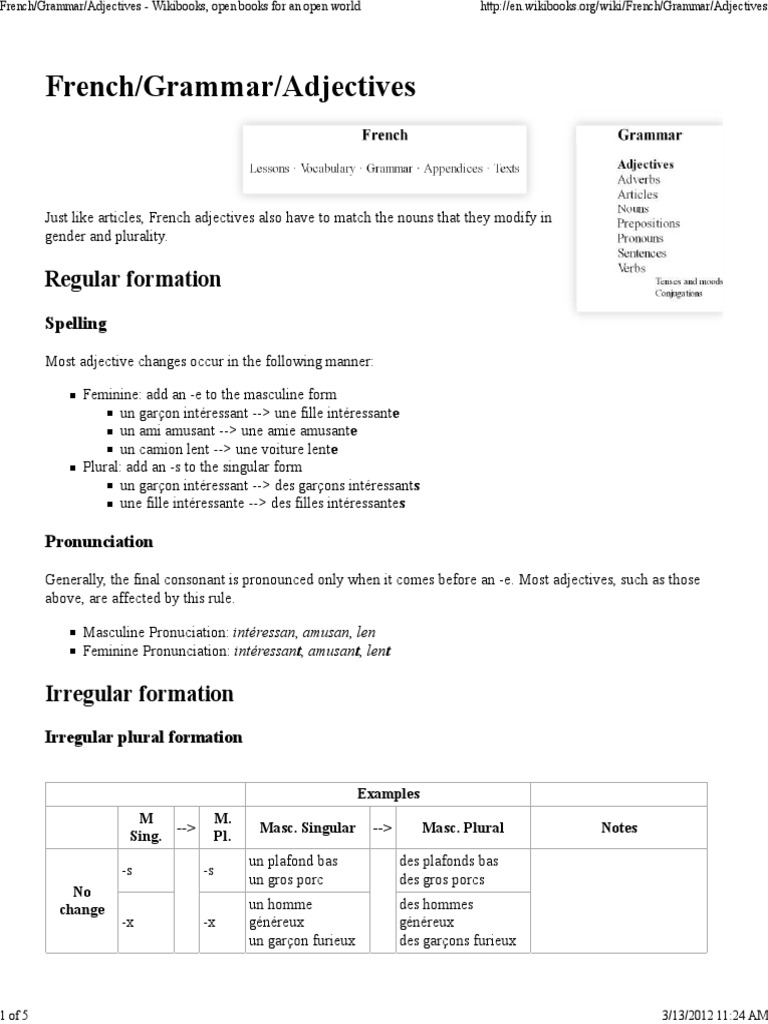 Adjective To Verb - French | PDF | Grammatical Gender | Adverb