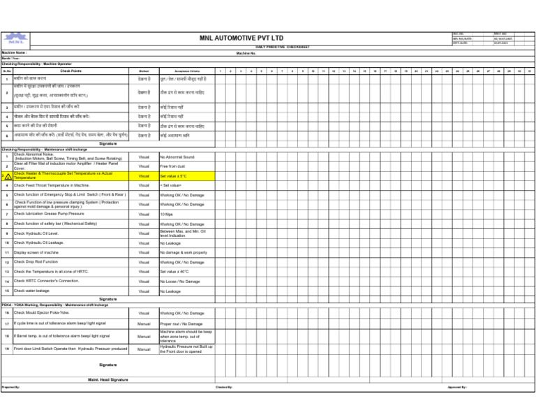 Daily Predictive Maintenance Checklist | PDF | Manufactured Goods ...
