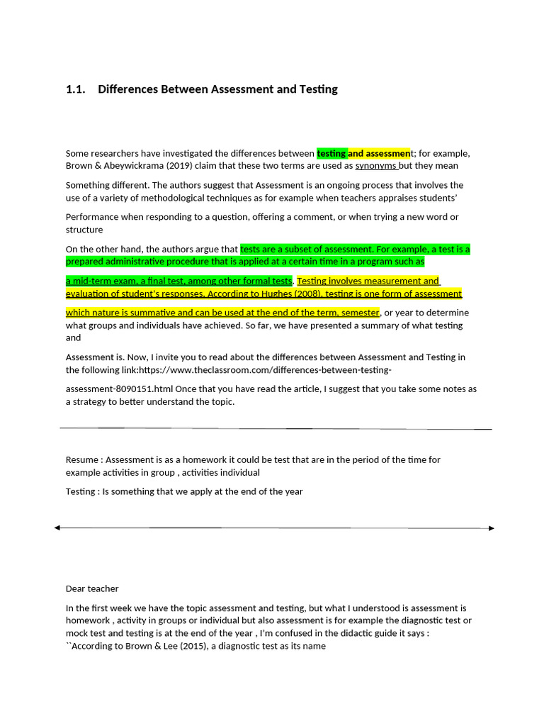 Assessment vs. Testing Explained | PDF