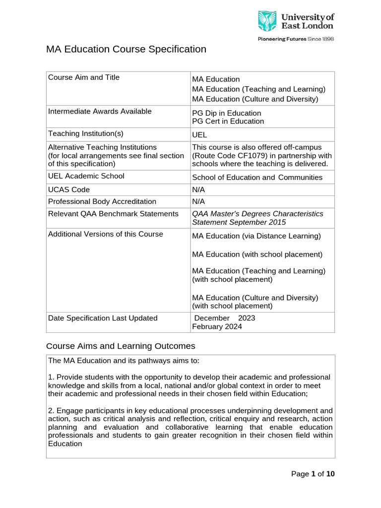 MA Education Course Overview and Structure | PDF | Learning | Master's ...