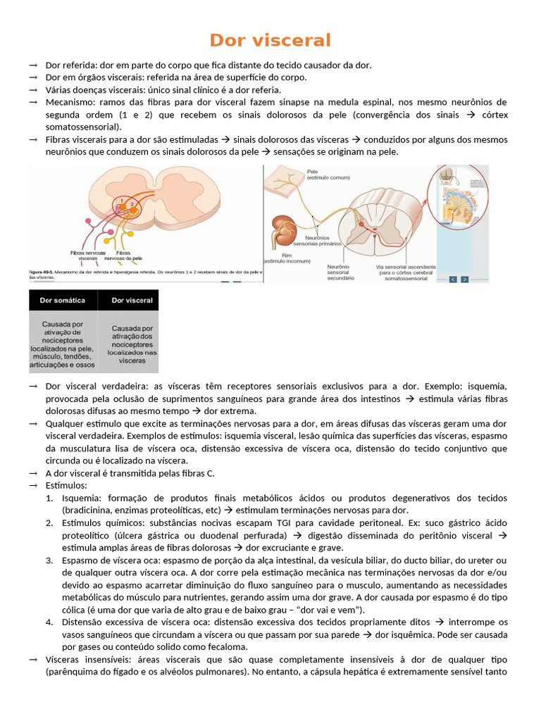 Tipos e Mecanismos da Dor Visceral e Neuropática | PDF | Dor | Estímulo ...