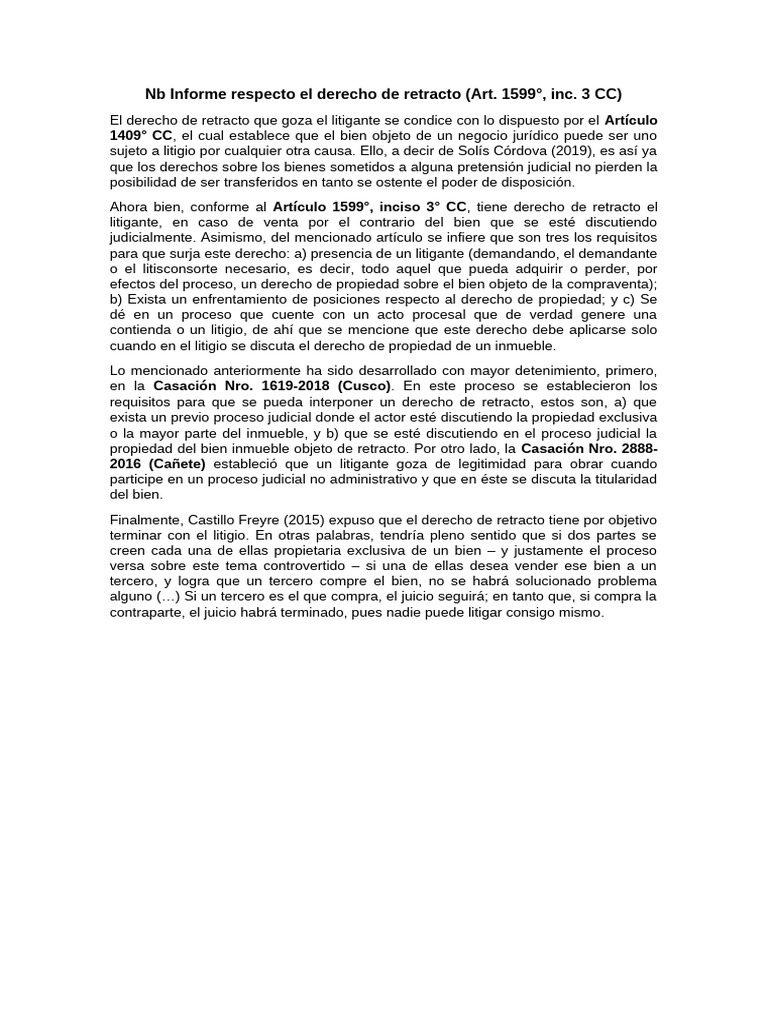 Derecho de retracto en litigios inmobiliarios | PDF | Propiedad | Reunión