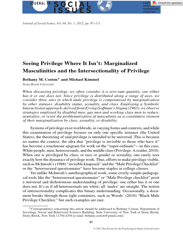 Marginalized Masculinities and Privilege | PDF | Masculinity | Social ...
