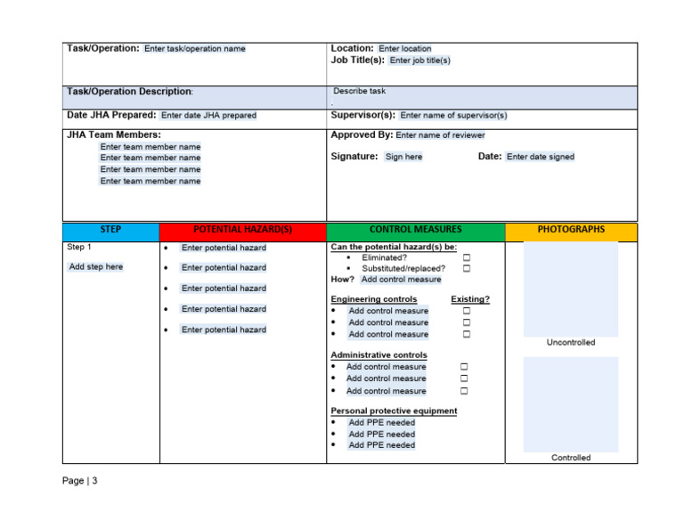 JHA Form | PDF | Personal Protective Equipment | Medical Specialties