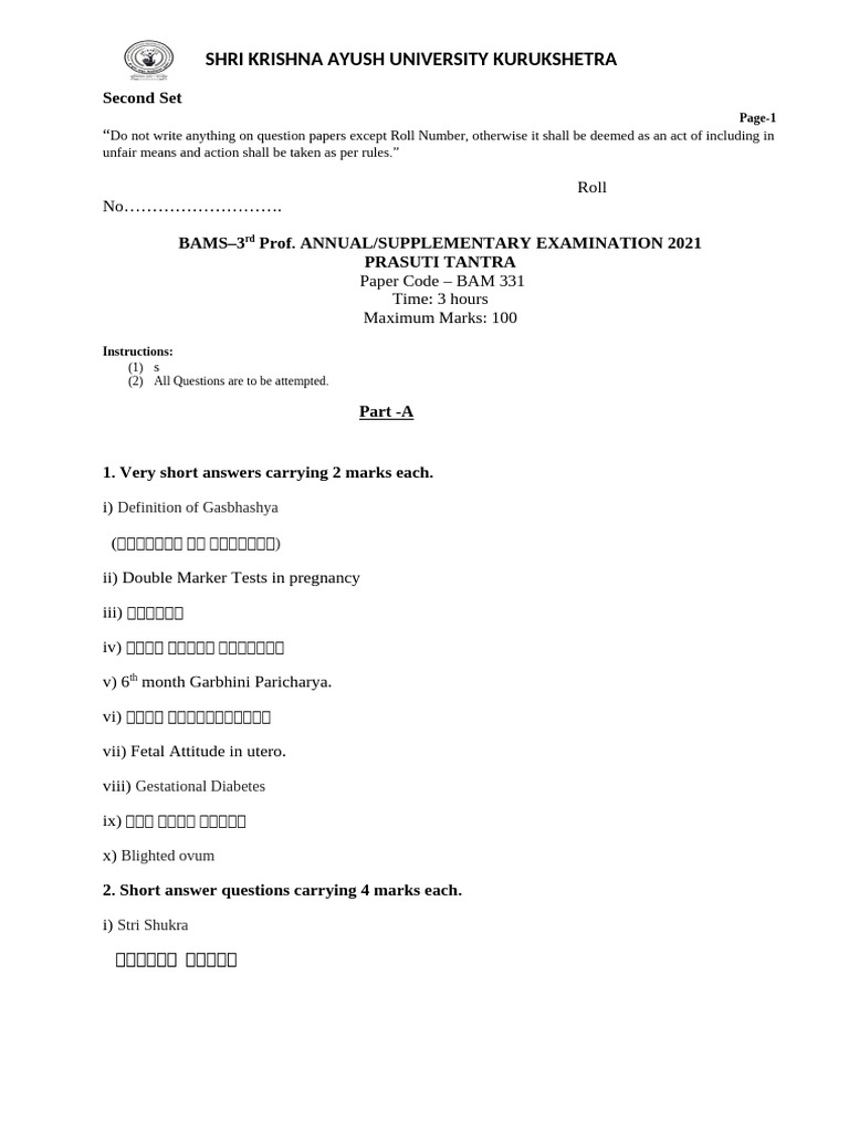 Bams 3 RD Year Second Set | PDF | Women's Health | Human Reproduction