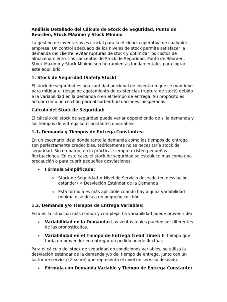 Cálculo de Stock de Seguridad y Reorden | PDF | Desviación Estándar ...