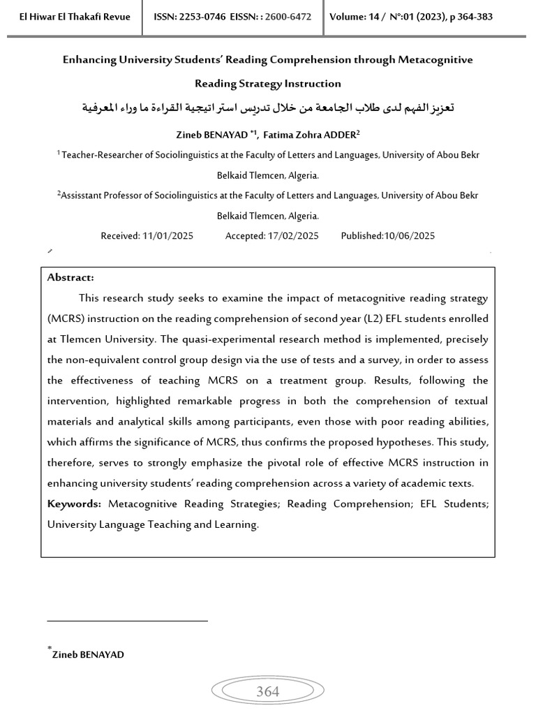 Enhancing University Students' Reading Comprehension Through ...