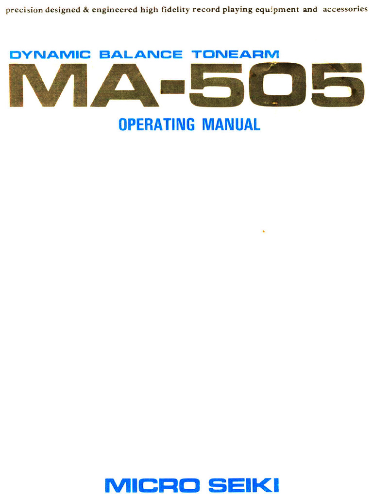 Micro Seiki Ma 505 Owners Manual | PDF