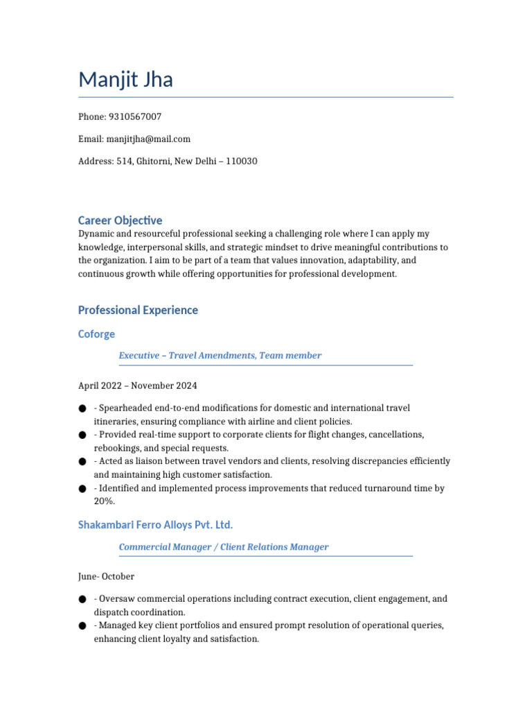 Manjit Jha Resume Naukri | PDF | Conflict Resolution | Regulatory ...