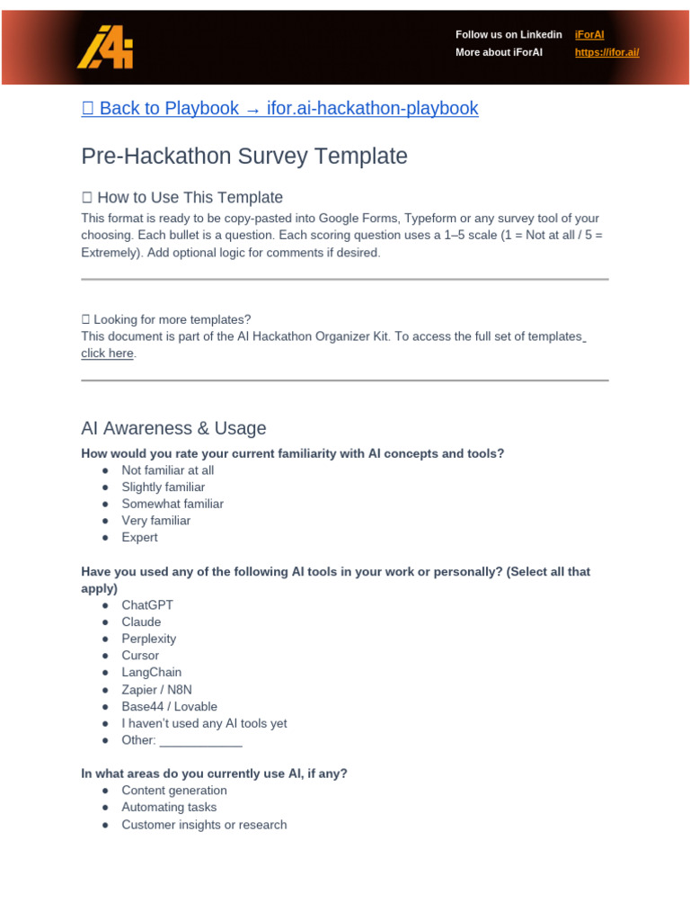 Pre-Hackathon AI Survey Template | PDF