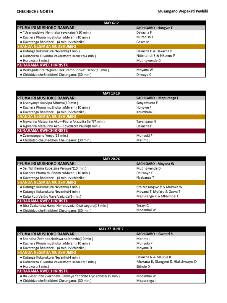 Our Christian Life and Ministry Meeting Schedule | PDF