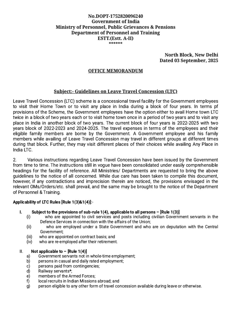 LTC Guidelines Dated 3.09.2025 | PDF | Stepfamily | Transport