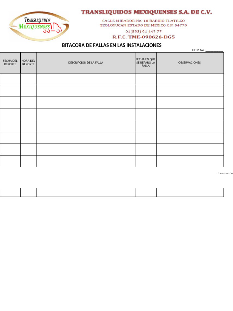 Bitácora de Fallas Instalaciones | PDF