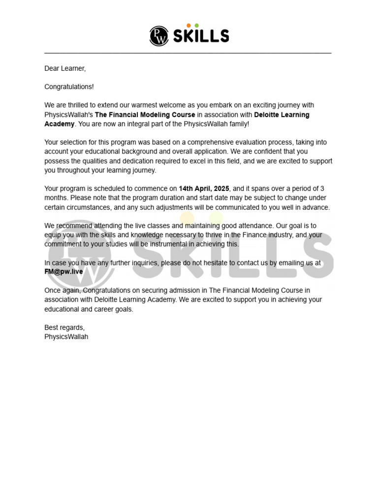 Financial Modeling Course Placement Policy | PDF