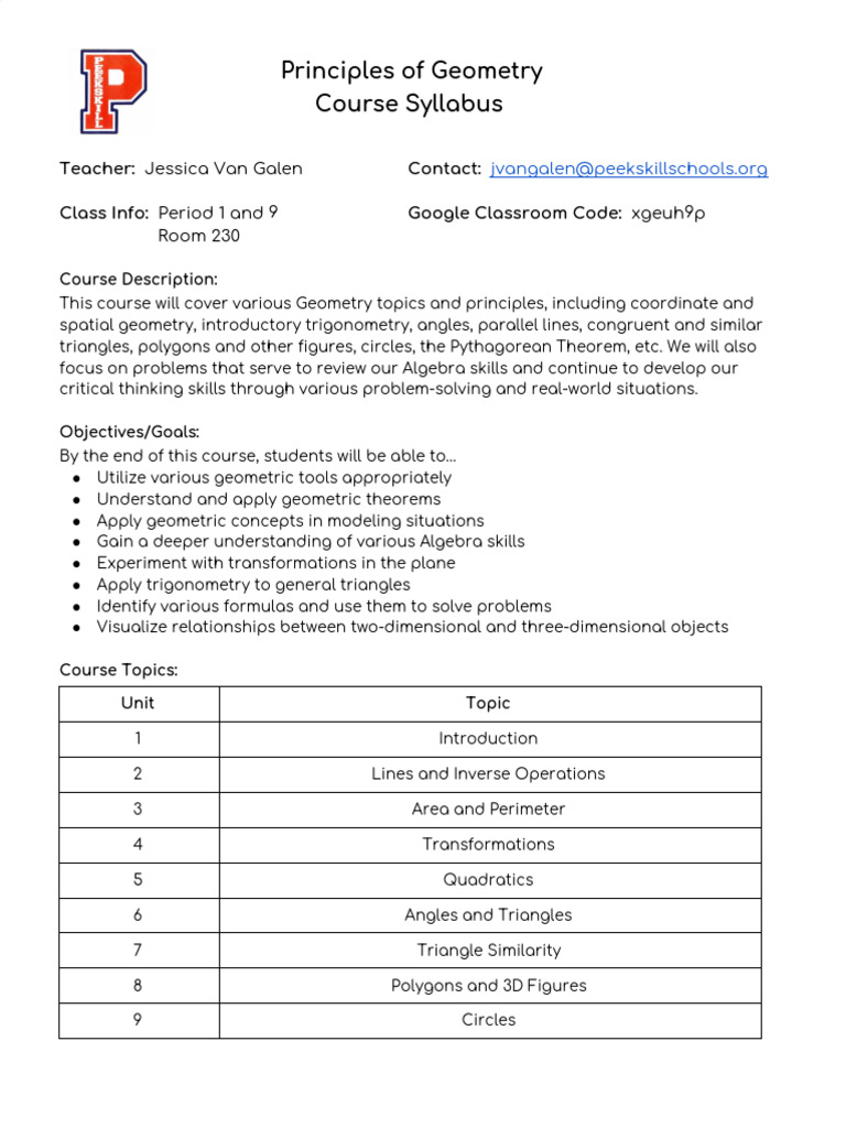 Principles of Geometry Syllabus | PDF | Geometry | Triangle