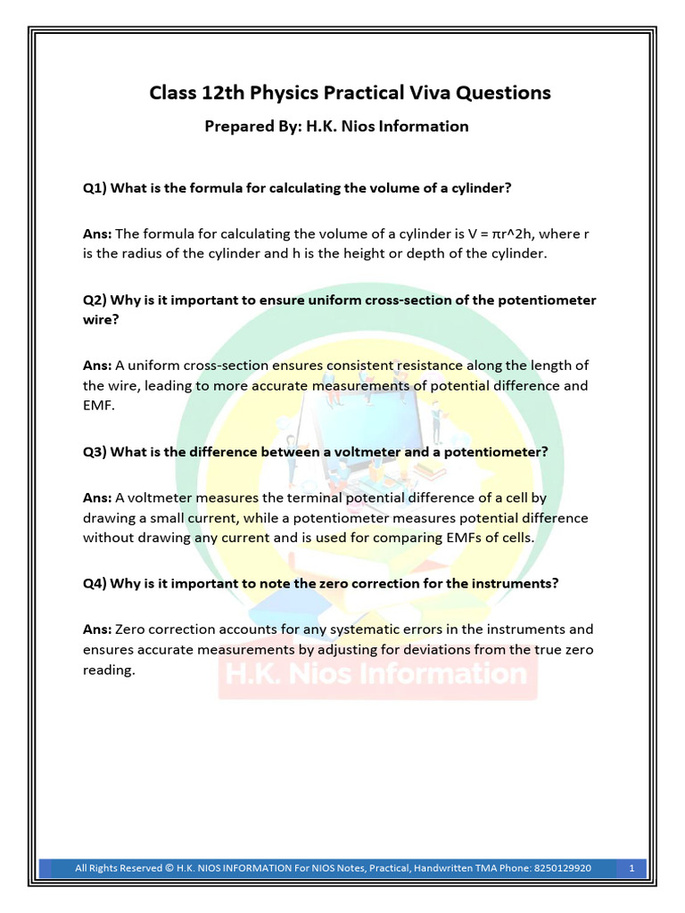 Class 12th Physics Practical Viva Questions | PDF | Sound | Physical ...