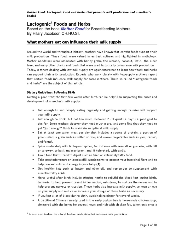 Lactogenic Foods and Herbs | PDF | Ginger | Garlic