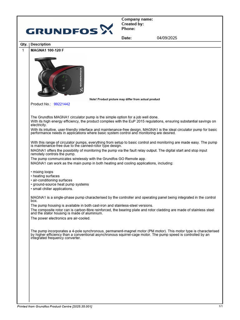 99221442_MAGNA1_100120_F | PDF | Pump | Electrical Engineering