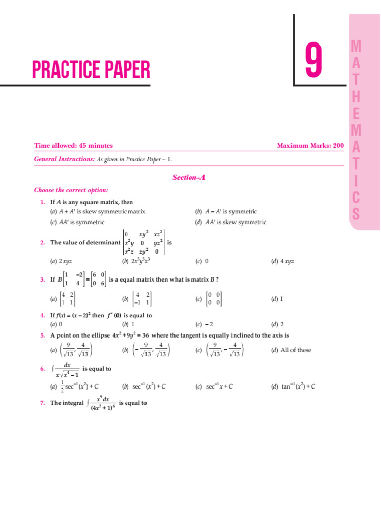 Math Practice Paper 9 | PDF