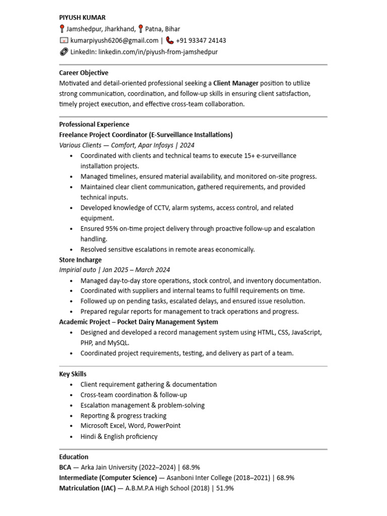 Resume Piyush Aug 2025 | PDF