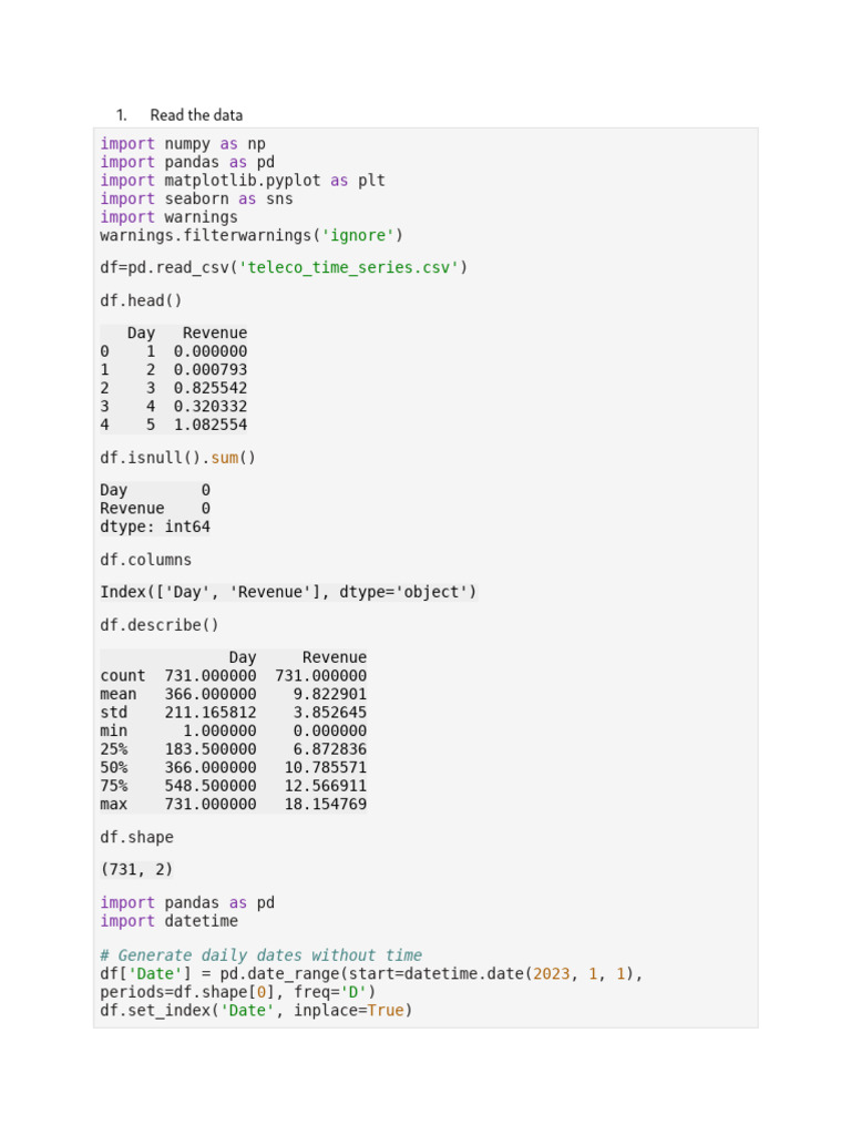 Telecom Revenue Time Series Analysis | PDF | Autoregressive Integrated ...