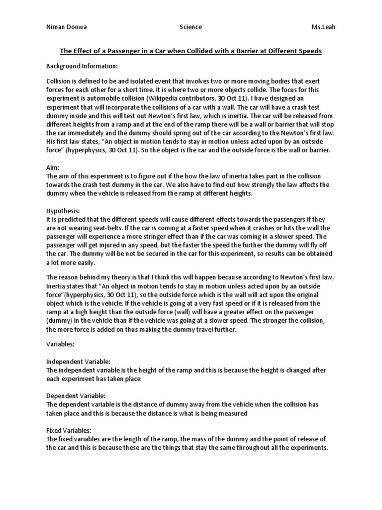 Car Crash Test: Speed vs. Impact | PDF | Newton's Laws Of Motion | Force