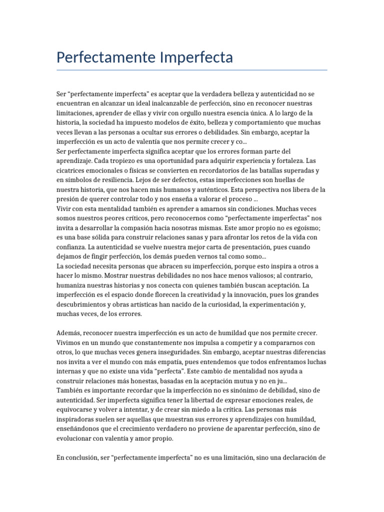 Perfectamente Imperfecta, La Aceptación de Lo Que Somos | PDF ...
