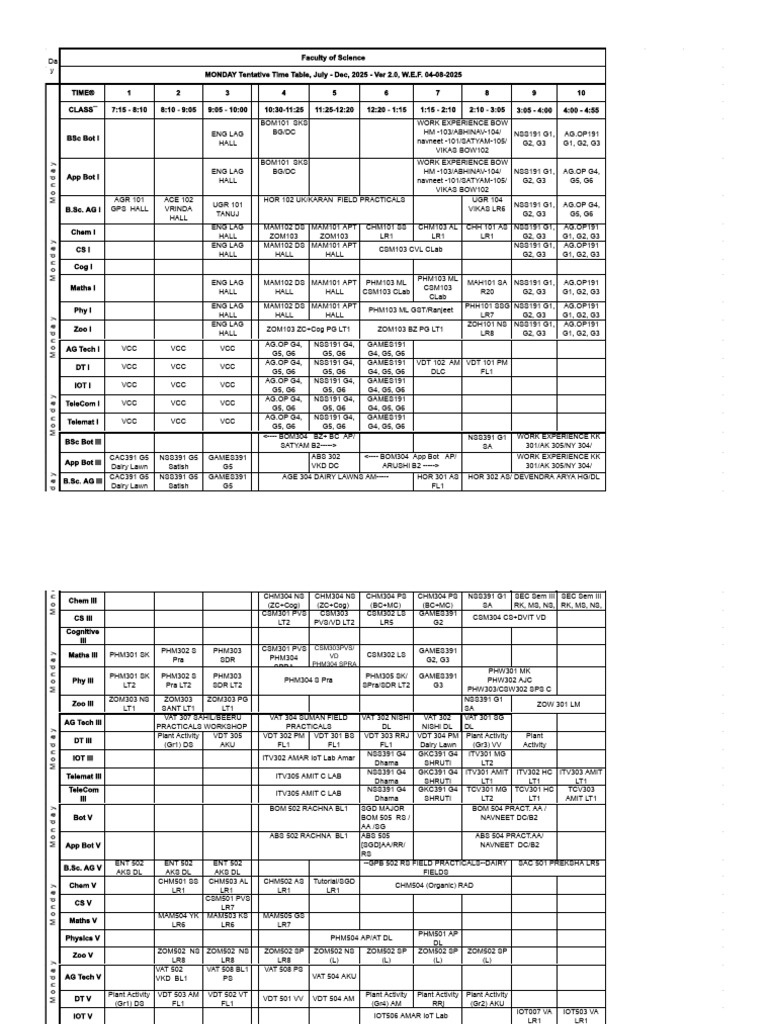 Time Table Ver - 2.0 W.E.F. 4-8-2025 | PDF