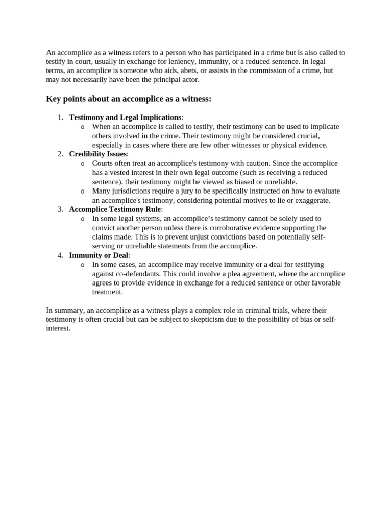 An Accomplice As A Witness Refers To A Person Who Has Participated in A ...