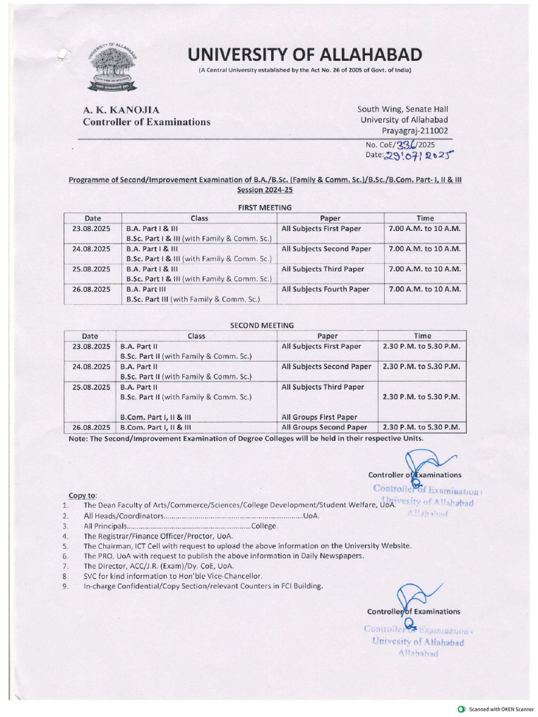 Second Exam-Improvement Notice For BA, BSC, BSC (Family & Comm - SC ...