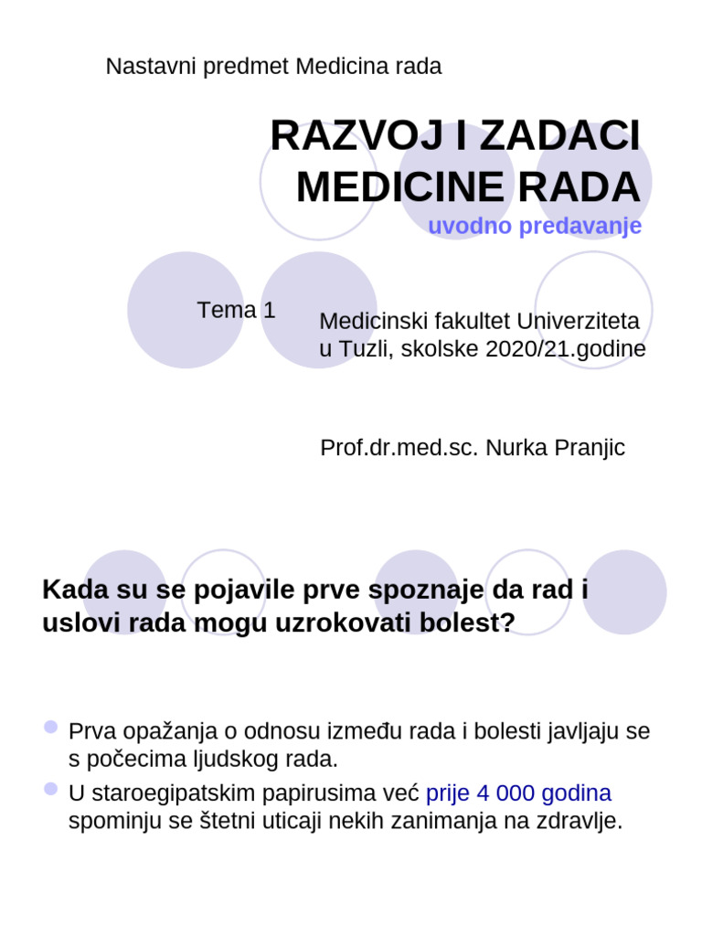 Razvoj I Zadaci Medicine Rada | PDF