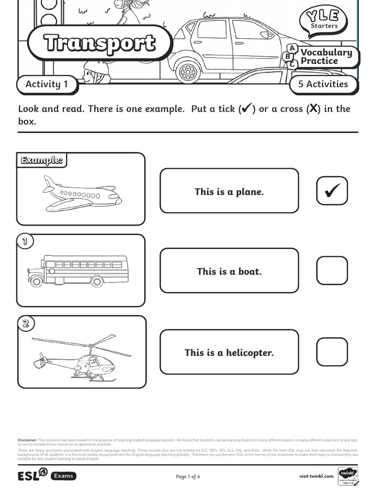 ESL Transport Activities for Kids | PDF | English As A Second Or ...