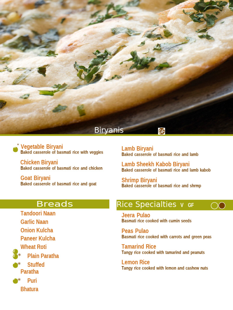 Biryani and Rice Specialties Menu | PDF