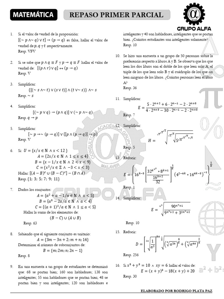 Formulario de Mat | PDF | Álgebra de Boole | Enseñanza de matemática