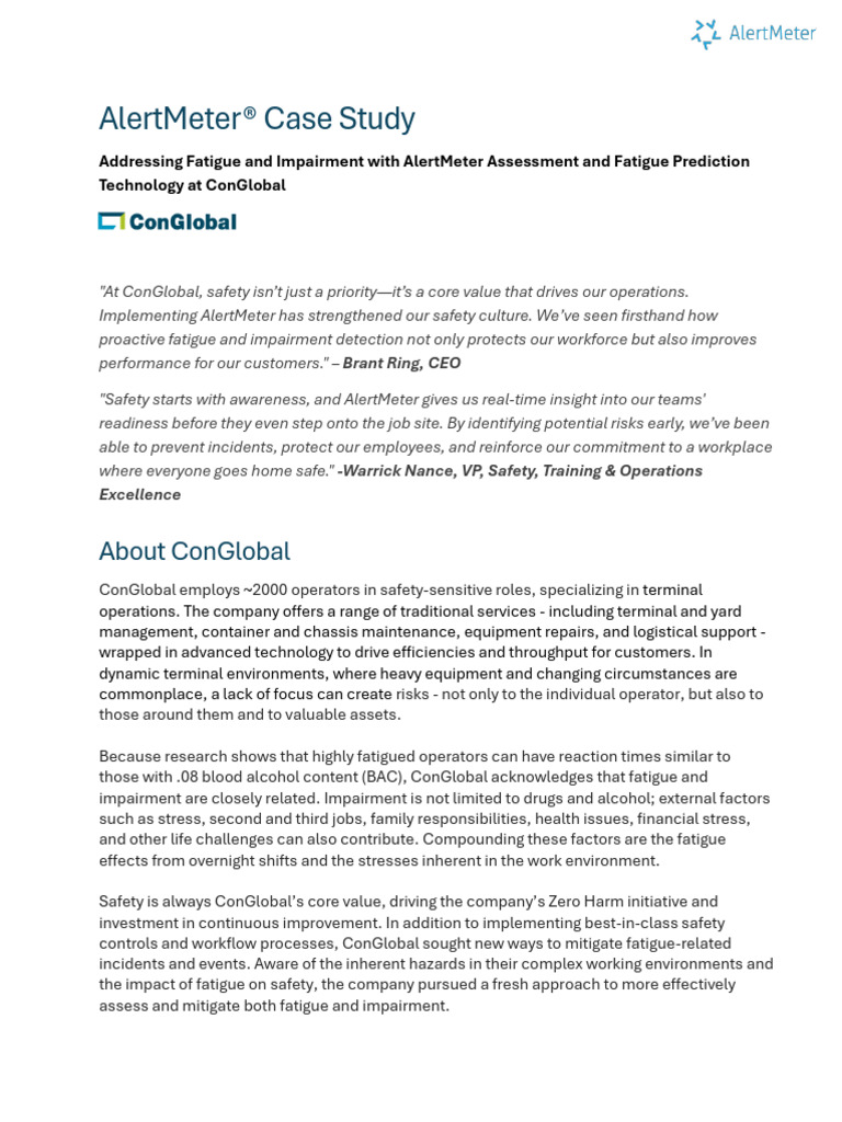 ConGlobal's AlertMeter Fatigue Management | PDF | Shift Work | Risk ...