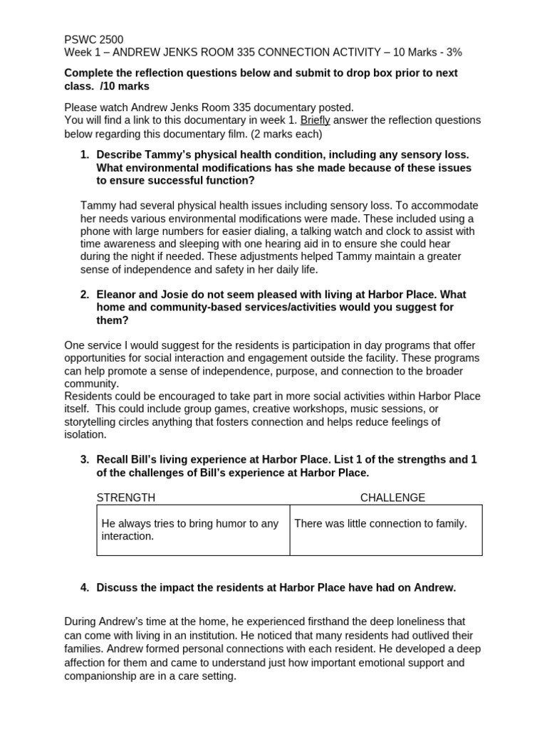 Reflection on Andrew Jenks Room 335 | PDF | Social Psychology ...