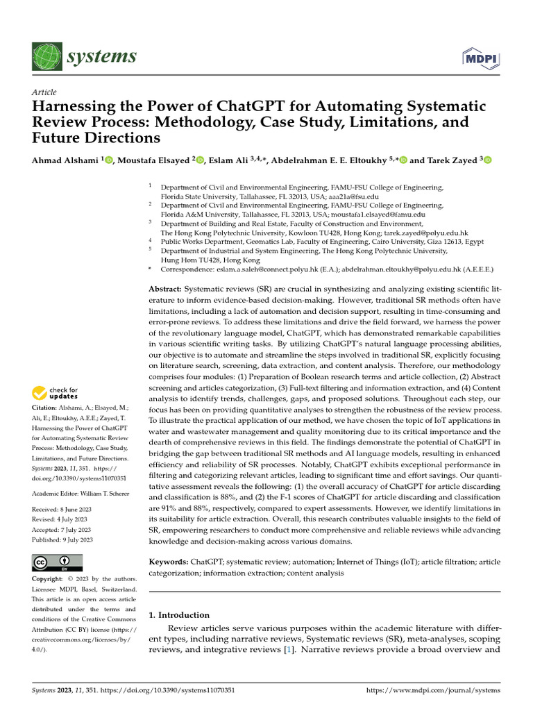 Harnessing The Power of ChatGPT For Automating Systematic | PDF ...