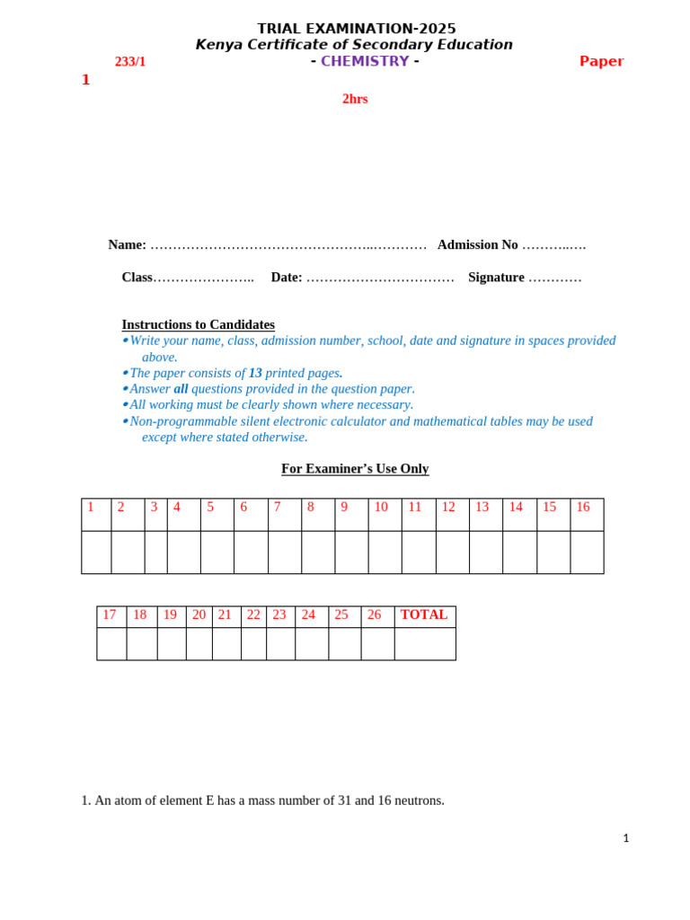 Chemistry Pp1 - 2025 | PDF | Scientific Phenomena | Physical Chemistry