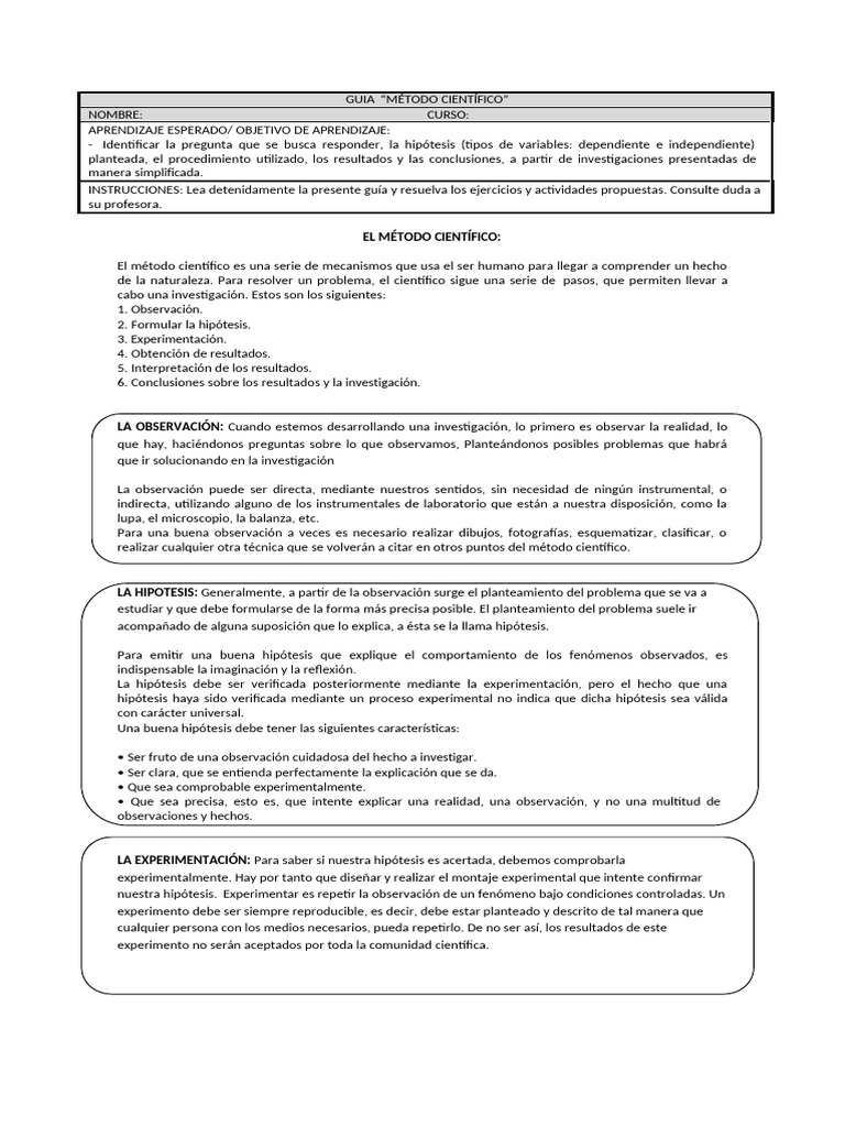 Variables del Método Científico | PDF | Experimentar | Hipótesis