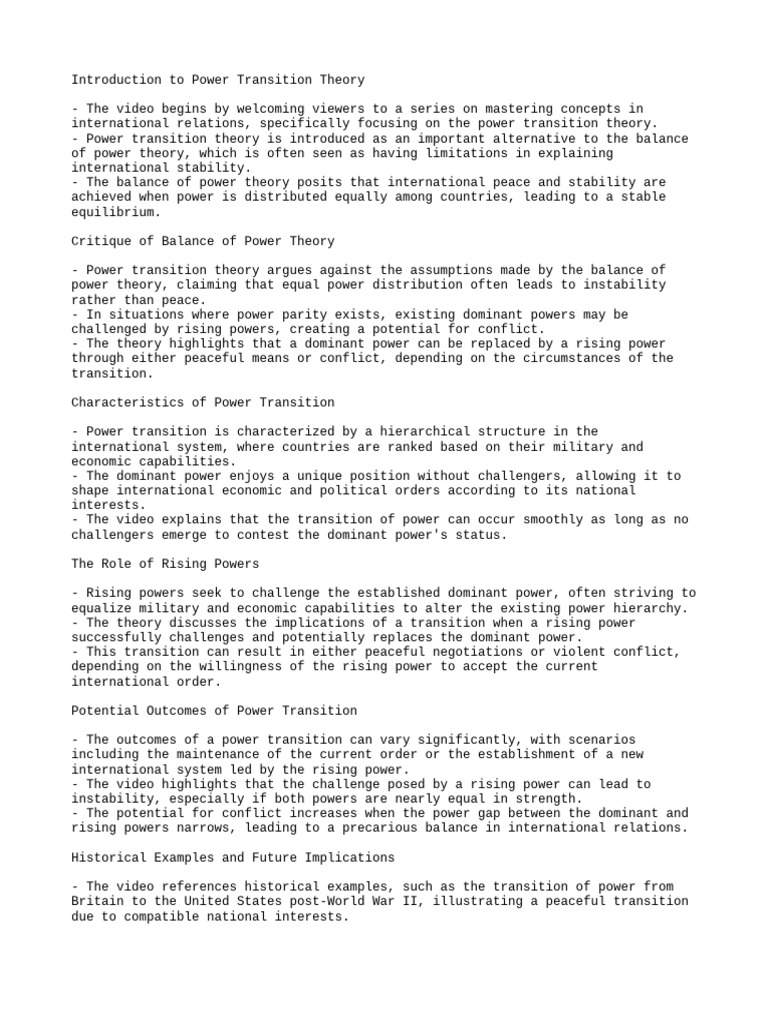 Power Transition Theory Explained | PDF | Hierarchy | Liberal Arts ...