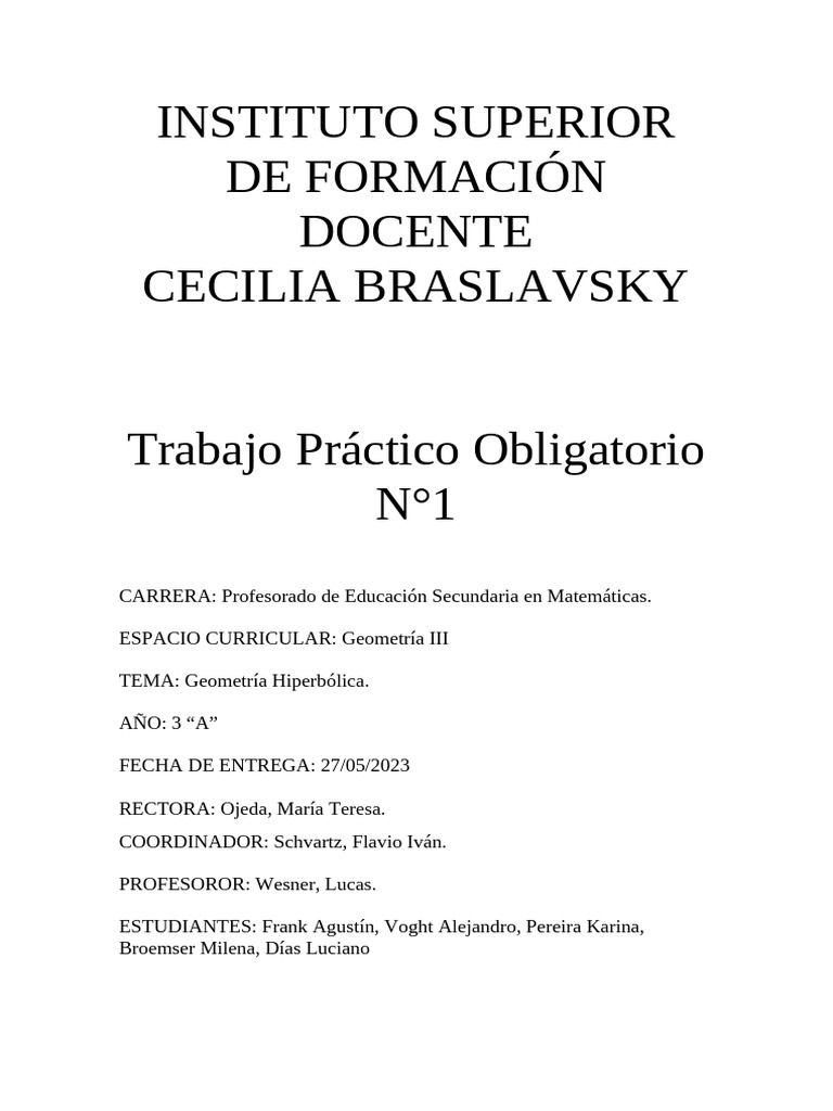Trabajo Geo Hiper Final | PDF | Geometría | Geometría hiperbólica