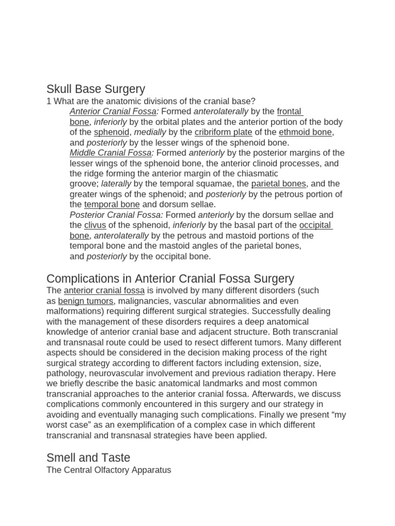 Anterior Cranial Fossa | PDF | Skull | Human Head And Neck